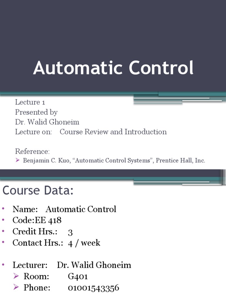 Automatic Control Lecture Overview | PDF | Control Theory | Servomechanism