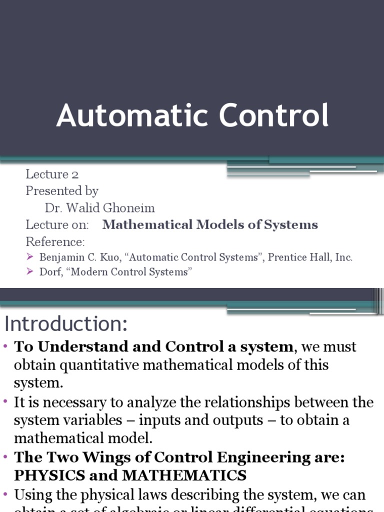 W EE 418 - Lecture 2 Modeling | PDF | Laplace Transform | Mathematical ... W EE 418 - Lecture 2 Modeling | PDF | Laplace Transform | Mathematical ...