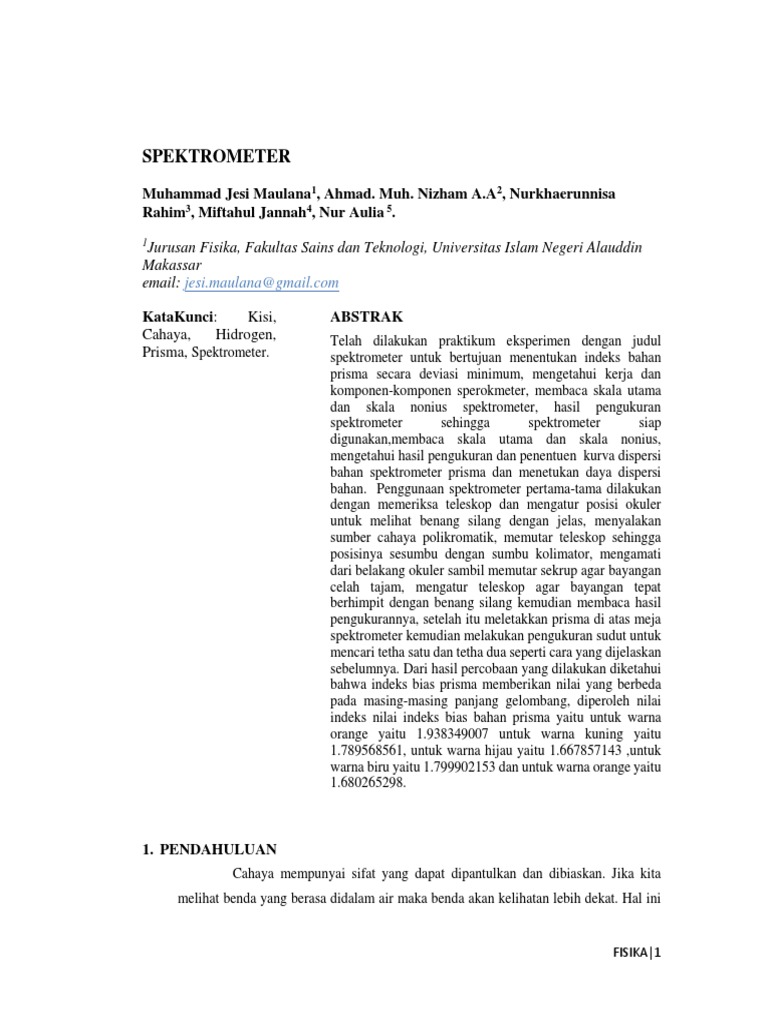 Muhammadjesimaulana (60400118030) Spektrometer | PDF | Metode & Bahan Ajar | Sains & Matematika