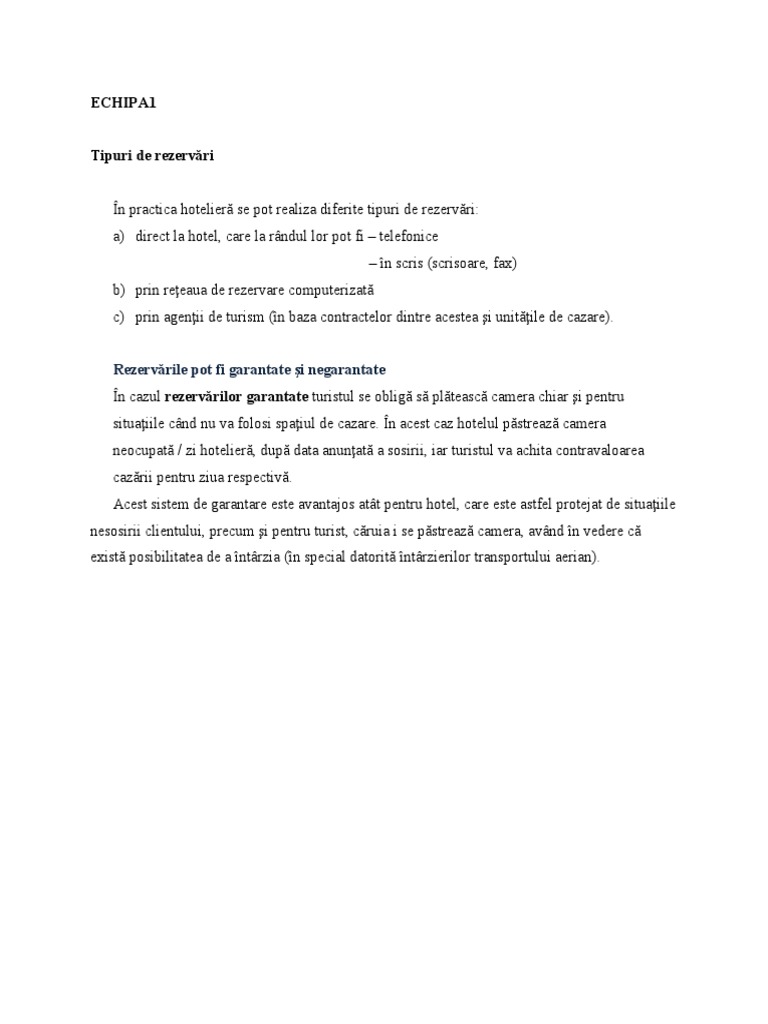 Tipuri de Rezervări | PDF