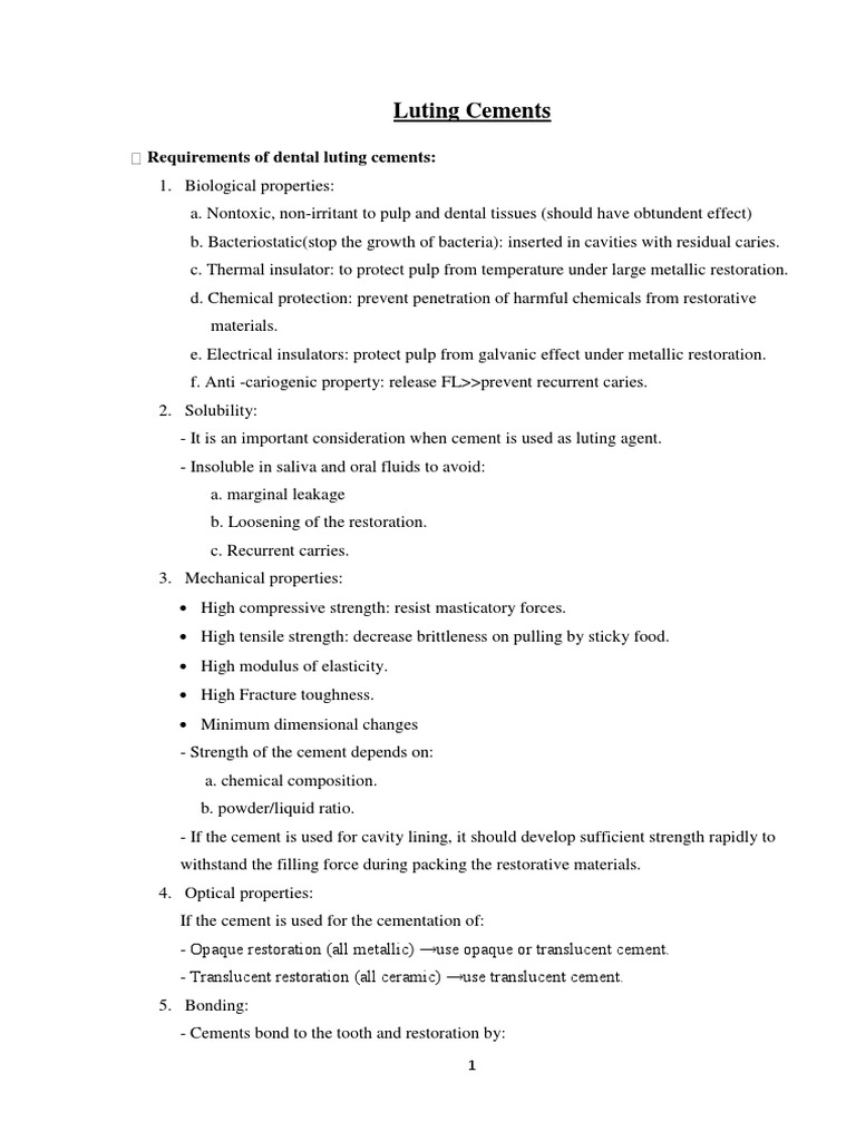 Luting Cements | PDF | Dental Material | Chemical Substances