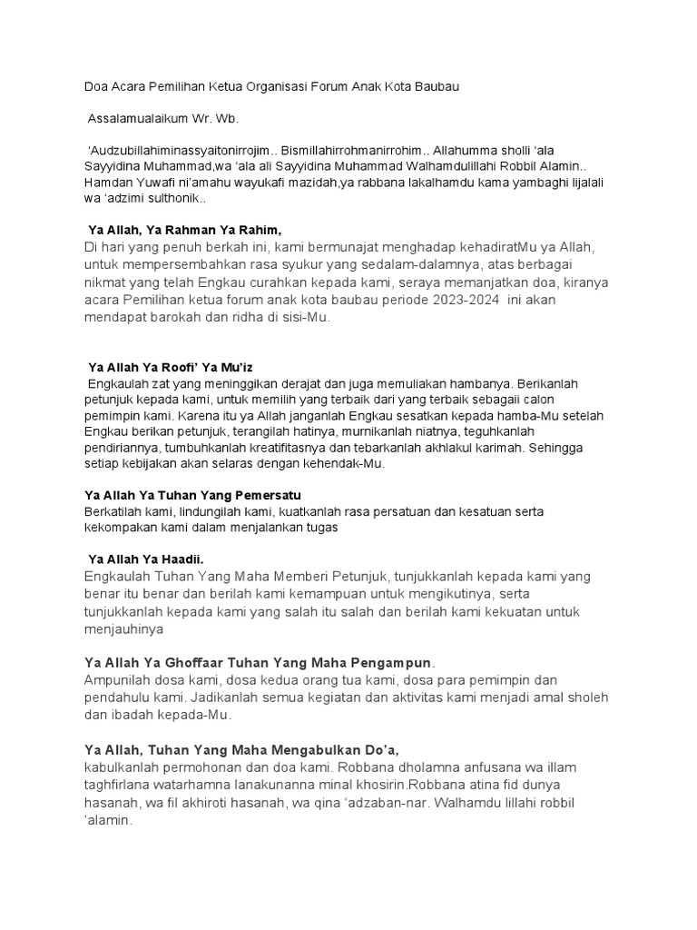 Doa Acara Pemilihan Ketua.. | PDF | Karier & Perkembangan ...