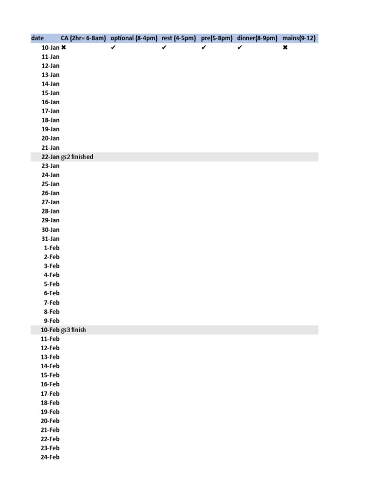 Schedule Overview for January-February | PDF