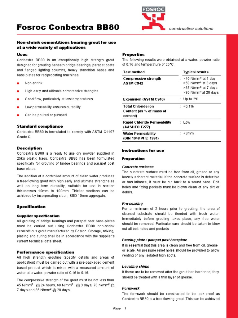Fosroc Conbextra BB80 Antienhung - VN | PDF | Concrete | Cement