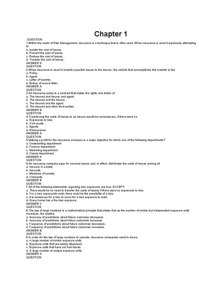 Chapter 1 Question Answers | PDF | Insurance | Financial Services