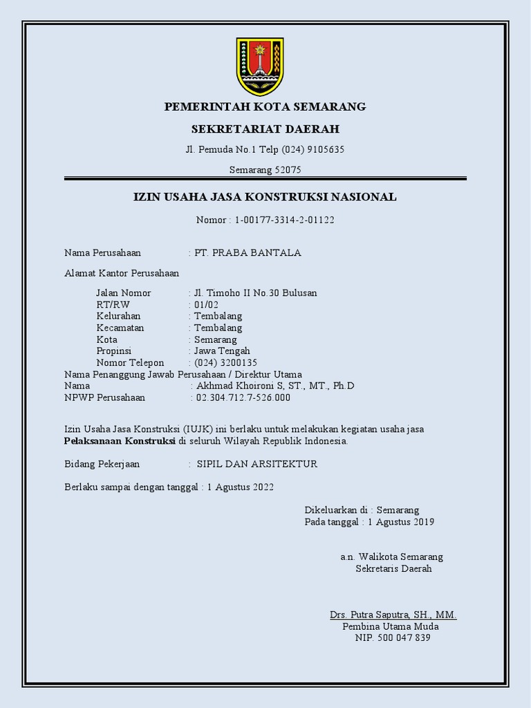 Surat Izin Usaha Jasa Konstruksi (SIUJK) | PDF