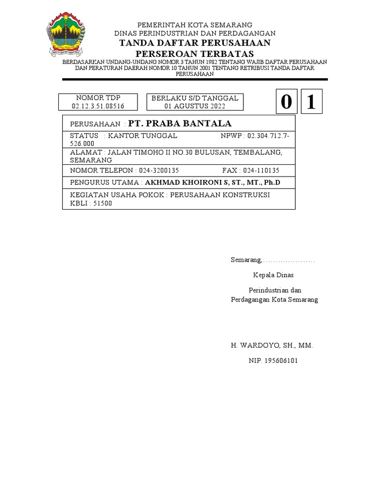 Tanda Daftar Perusahaan | PDF