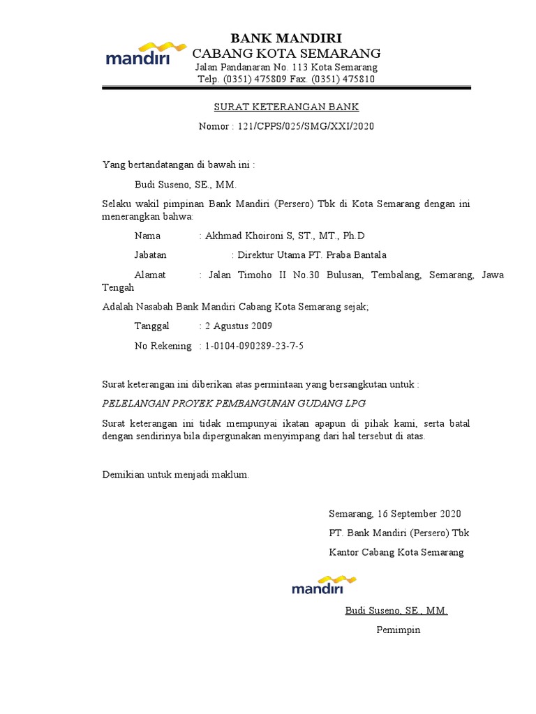 Surat Keterangan Bank | PDF
