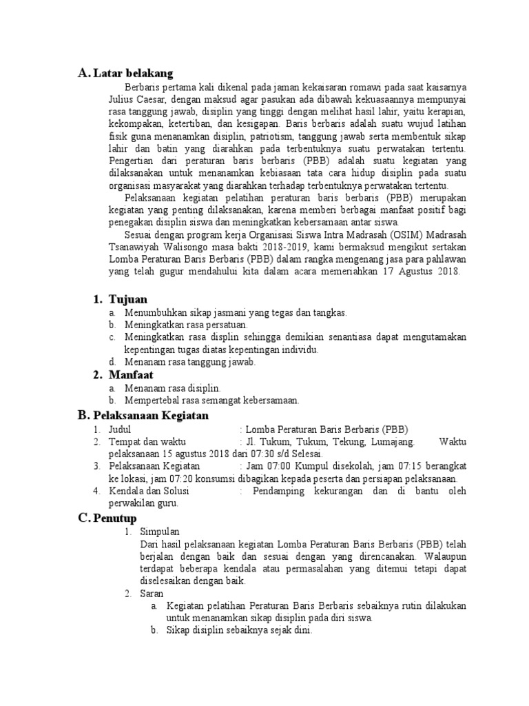 Laporan Kegiatan Lomba PBB Sekolah | PDF