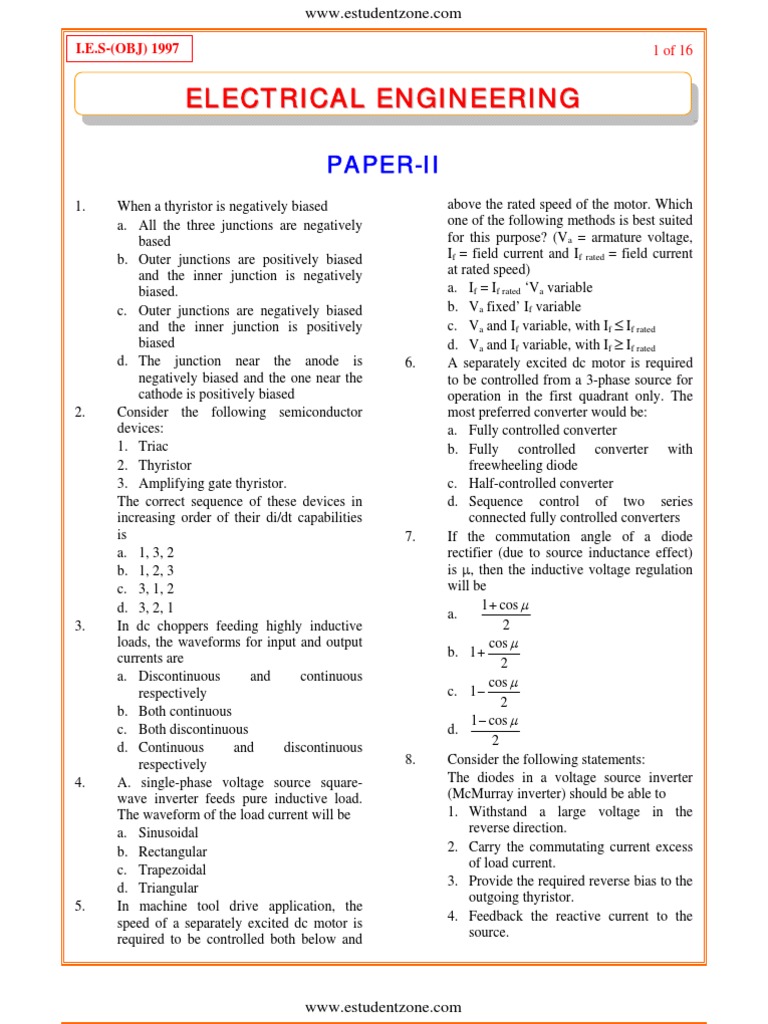 IES OBJ Electrical Engineering 1997 Paper II | PDF | Science & Mathematics