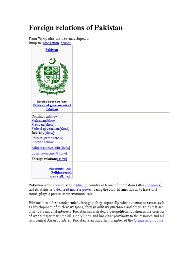 Pakistan's Diplomatic Relations Overview | PDF | Diplomatic Mission ...