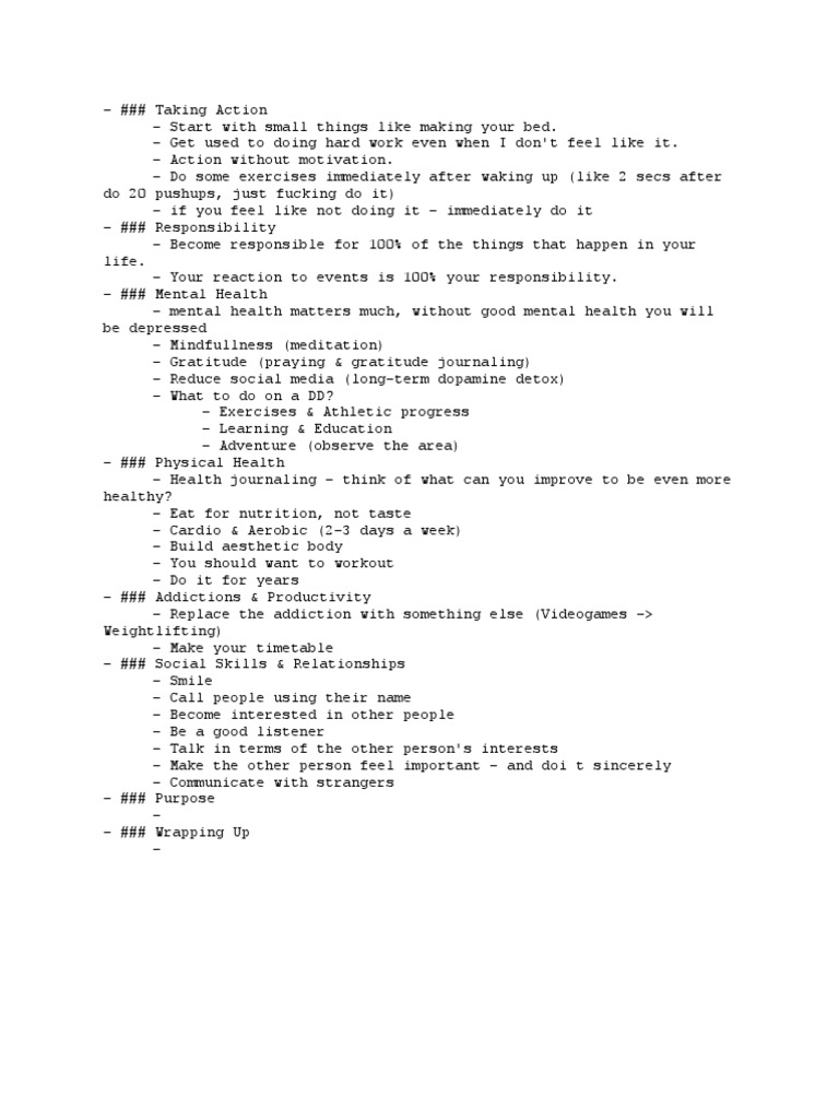 0 Full Self Improvement Guide - How To Fix Your Life - Hamza | PDF