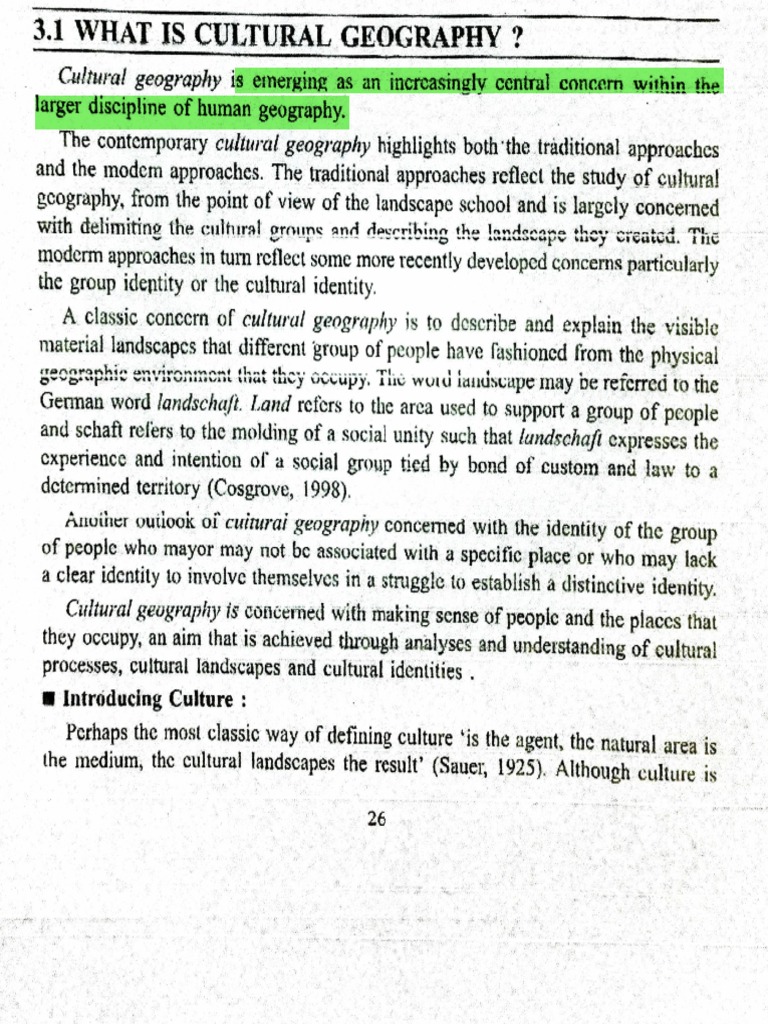 Nature Scope and Content of Cultural Geography and Cultural Development ...