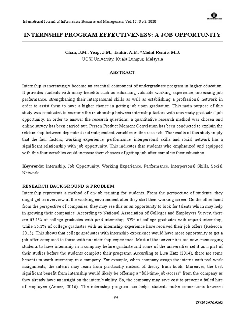 Internship Program Effectivene | PDF | Cost Of Living | Cronbach's Alpha