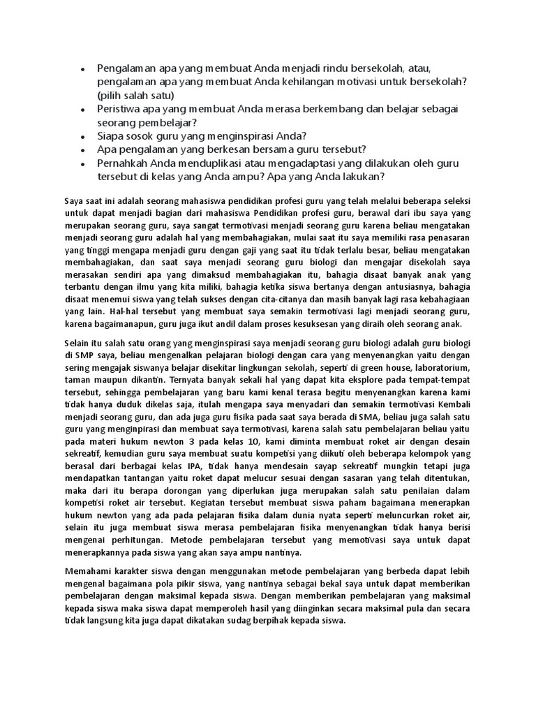 Pengalaman Apa Yang Membuat Anda Menjadi Rindu Bersekolah | PDF