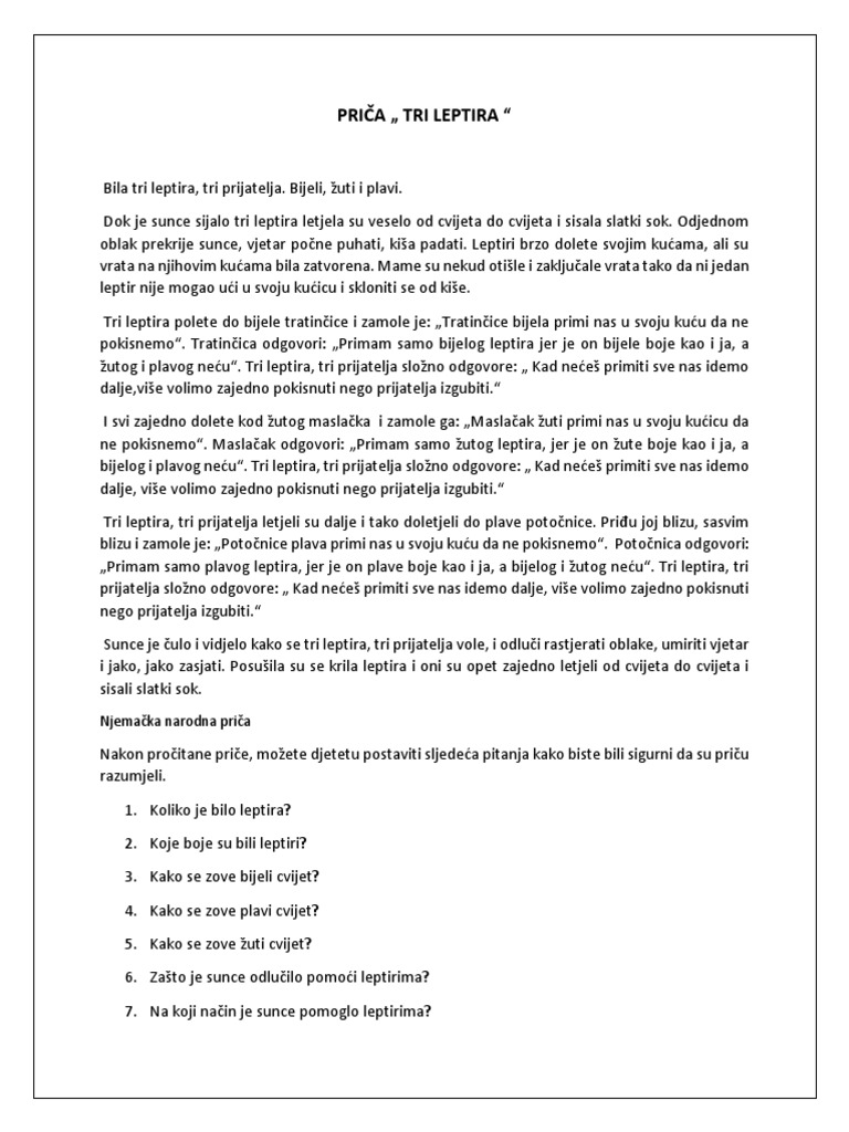 Priča - Tri Leptira | PDF