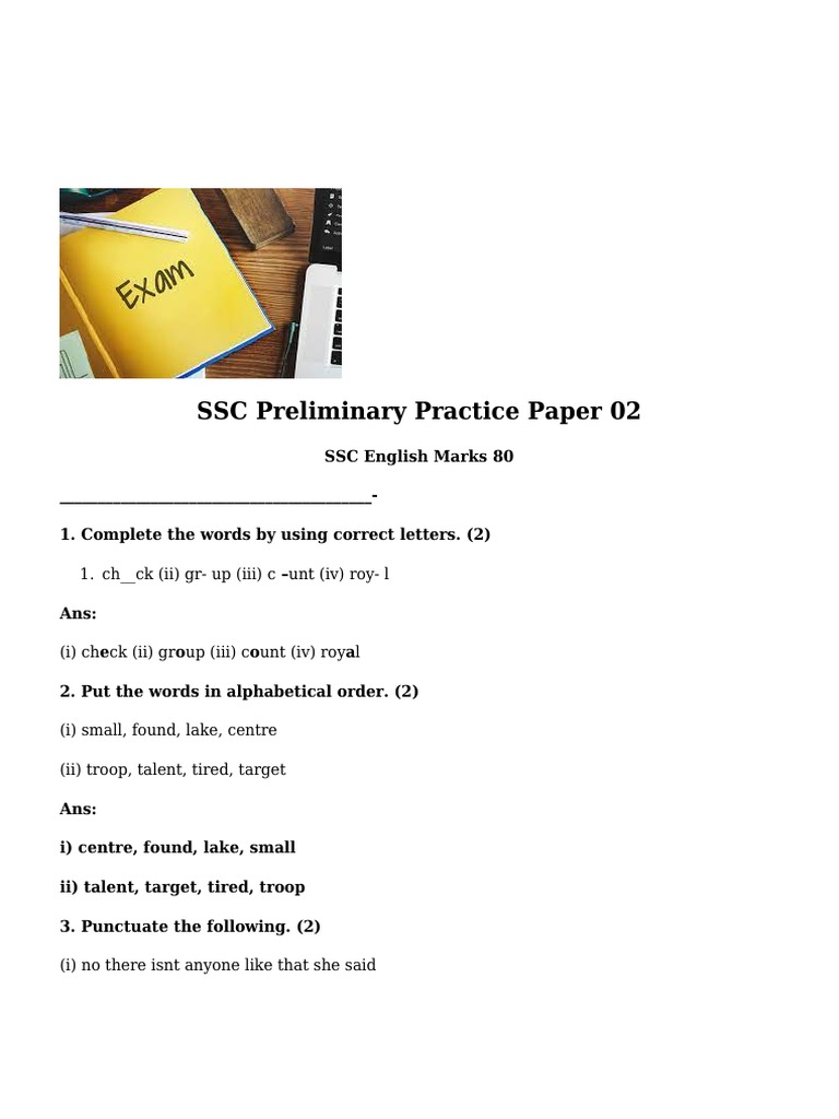 Punctuation Practice for SSC English | PDF | Word | Linguistics