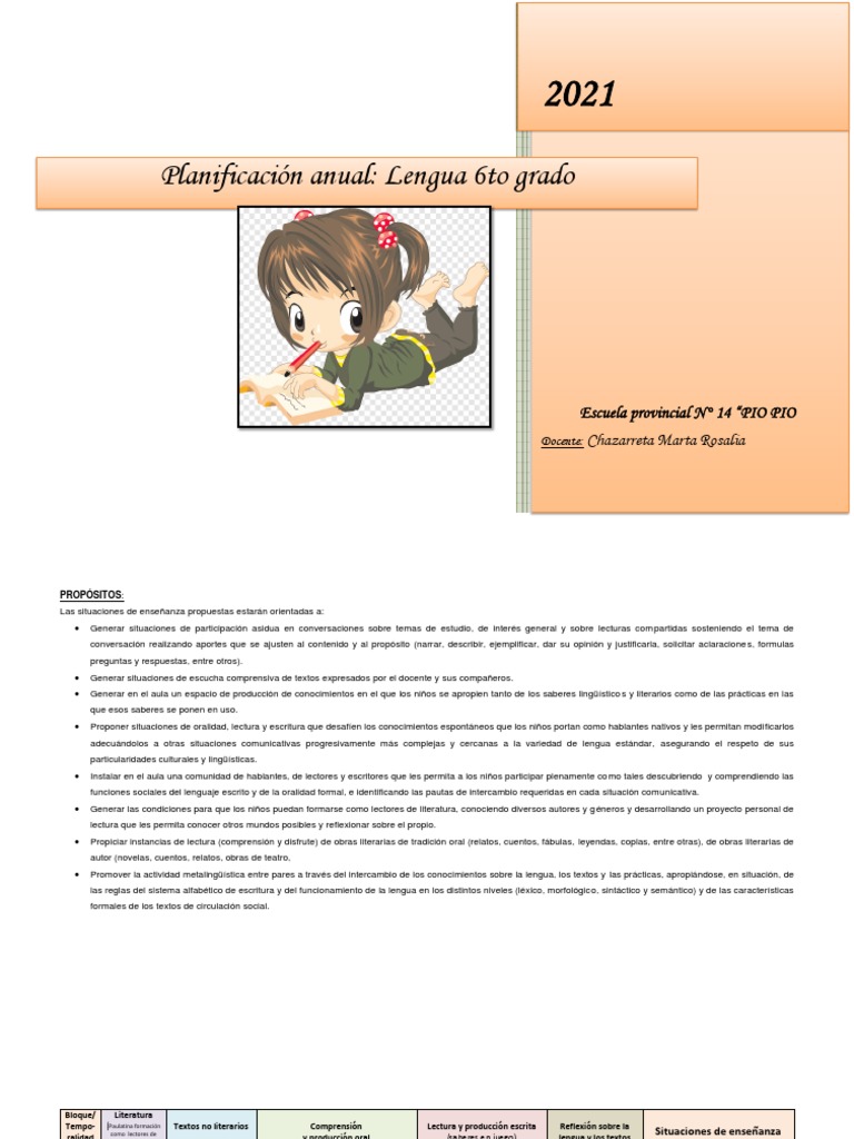 Planificación Anual 6to | PDF | Verbo | Escritura