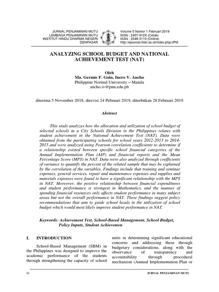 Analyzing School Budget and National Achievement T | PDF | Schools ...