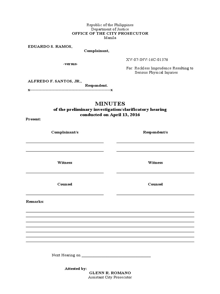 Sample Preliminary Investigation Minutes | PDF