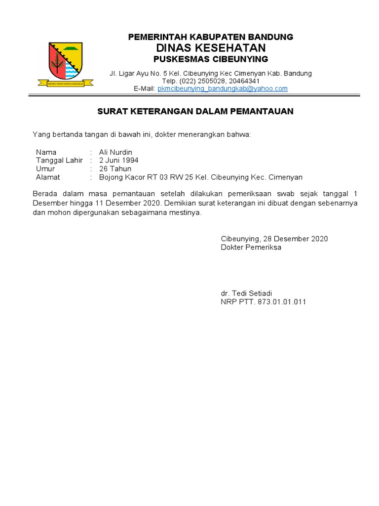 Surat Keterangan Dalam Pemantauan | PDF