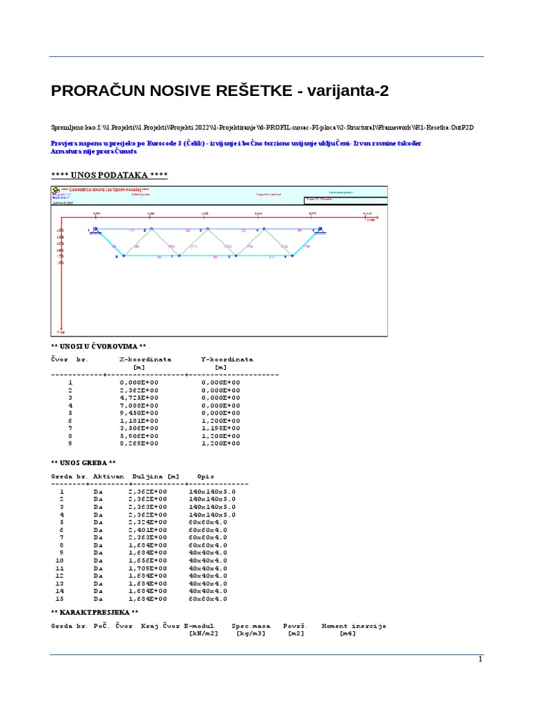 Staticki Proracun RAVNINSKOG RESETKASTOG NOSACA | PDF