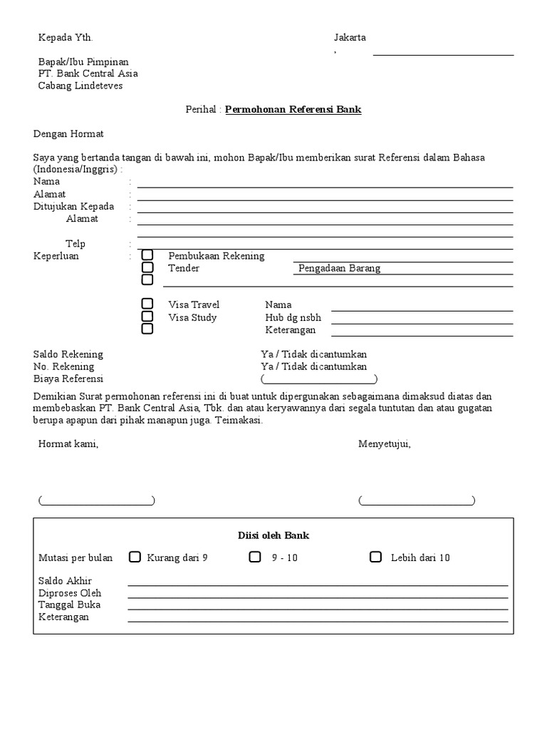 Permohonan Referensi Bank BCA | PDF