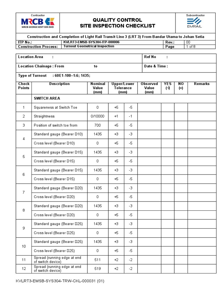 TRW-CKL-000031 Turnout Geometry Inspection R1 | PDF | Transportation ...