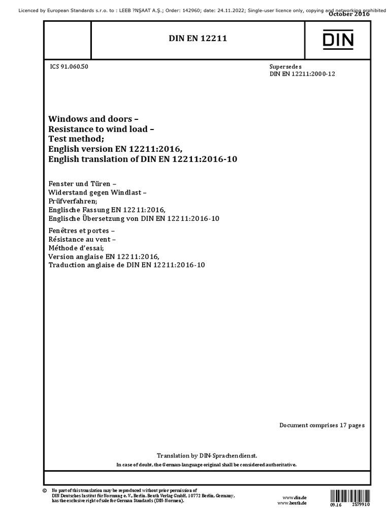 EN 12211-2016 Windows and Doors - Resistance To Wind Load - Test Method ...