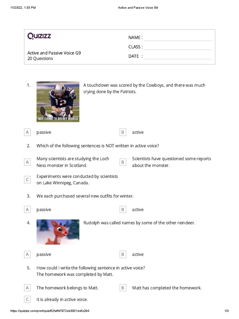 Active vs Passive Voice Quiz G9 | PDF