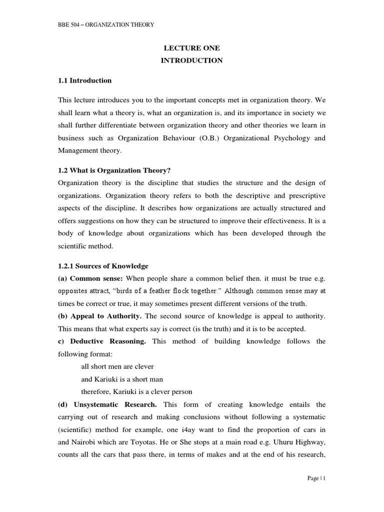 Introduction to Organization Theory | PDF | Organizational Behavior ...