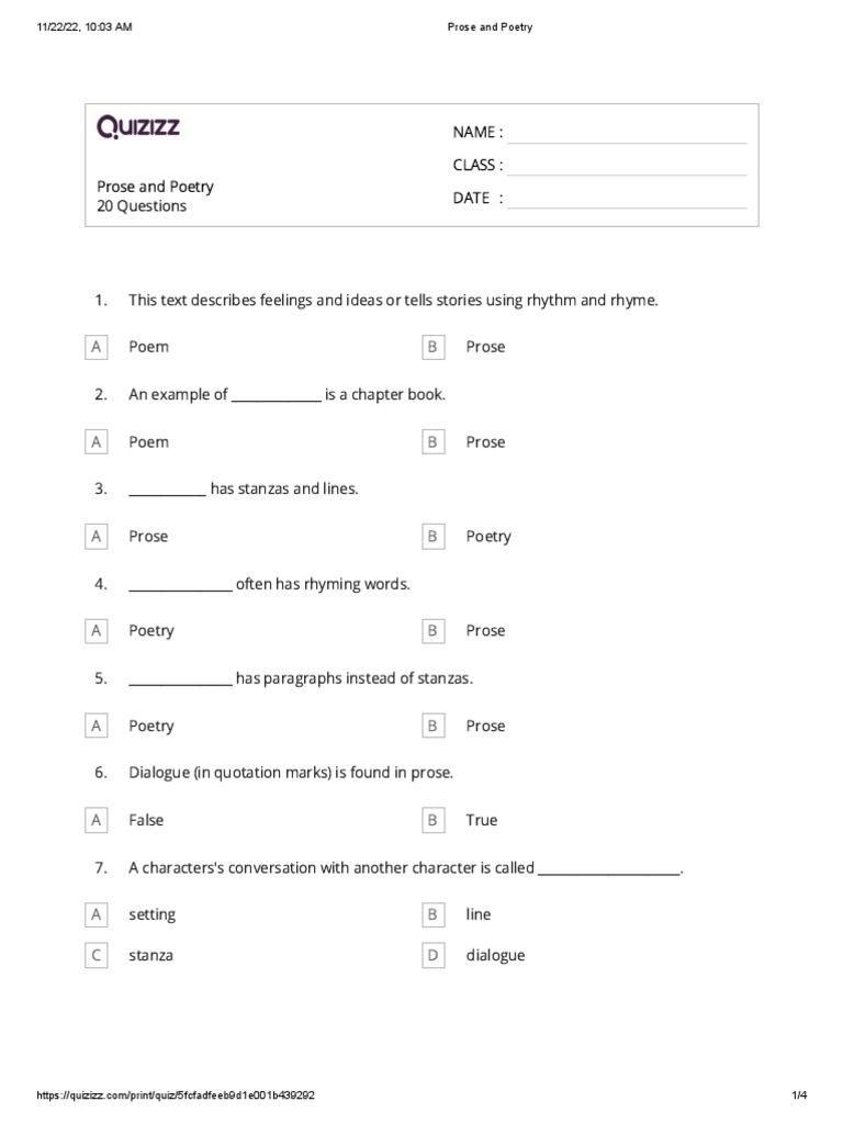 Prose and Poetry QUIZ | PDF | Poetry | Prose