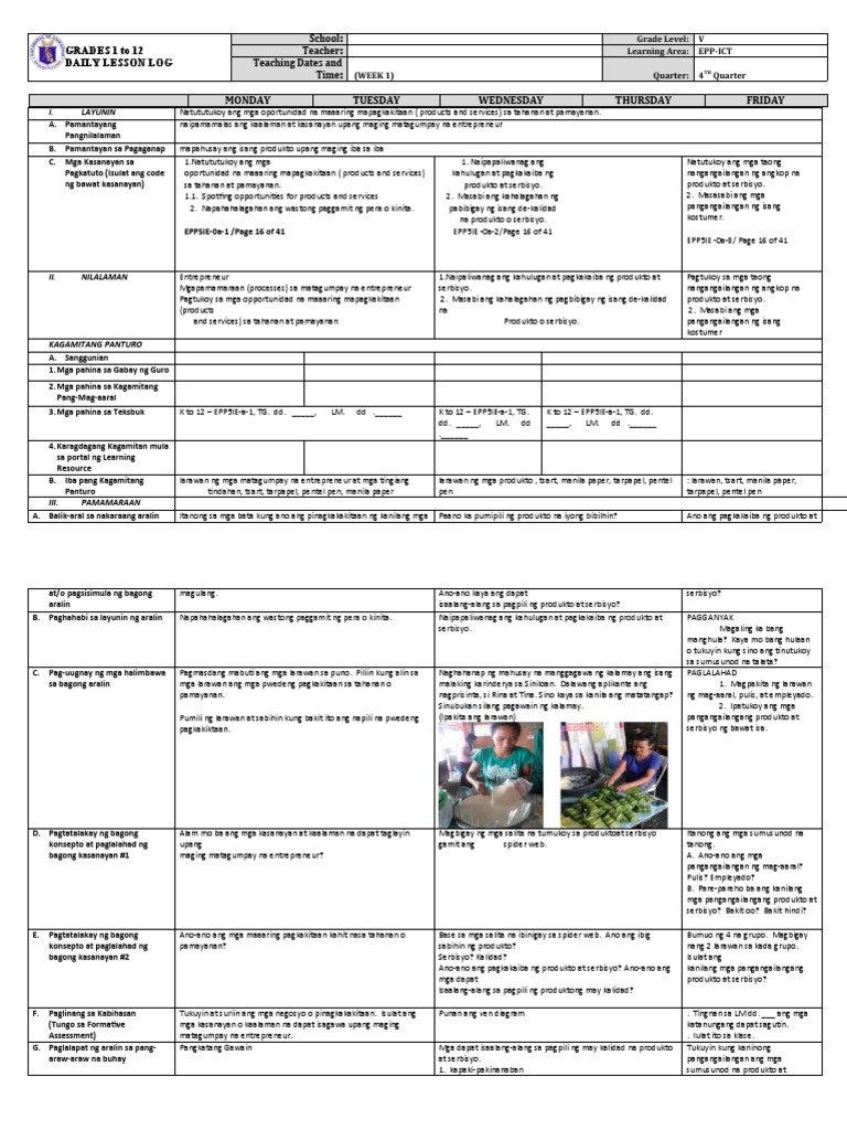 Grade 5 DLL EPP 5 Q4 Week 1 | PDF