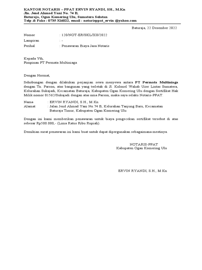 Surat Penawaran Sewa | PDF