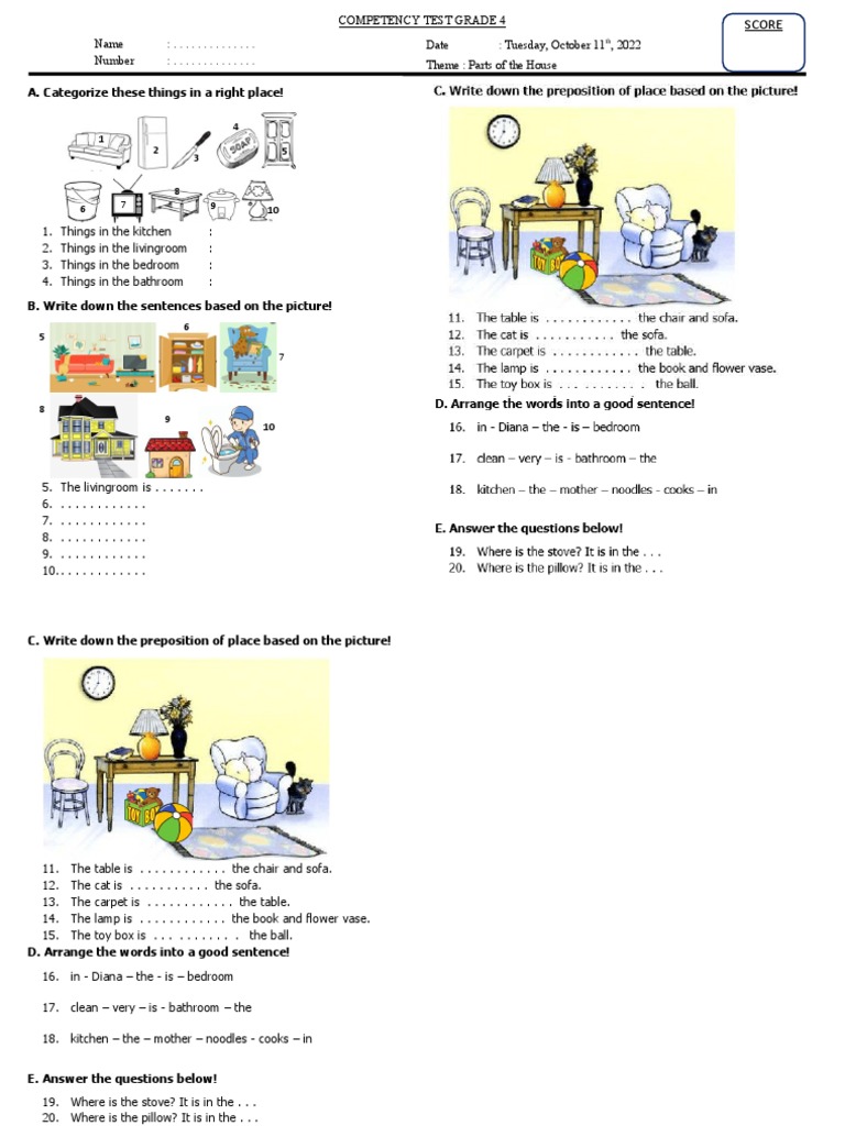 COMPETENCY TEST Grade 4 Parts of The House | PDF | Consumer Goods ...