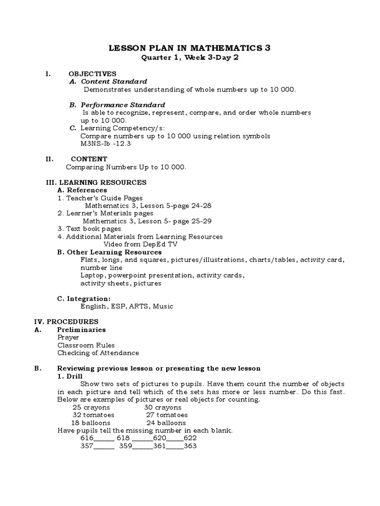 LESSON PLAN - Grade 3 | PDF | Numbers | Lesson Plan