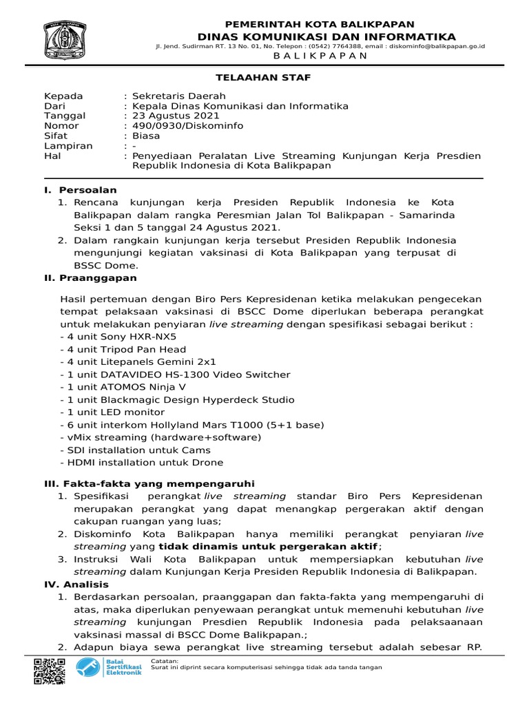 Contoh Telaahan Staf | PDF