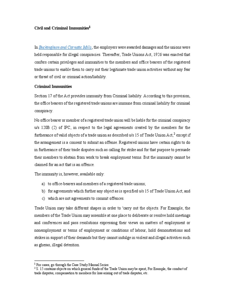 Trade Union Immunities Explained | PDF | Legal Liability | Crimes