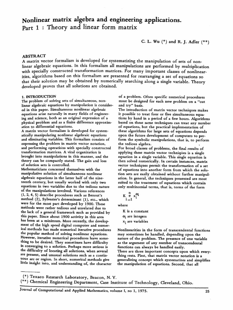 Nonlinear Algebra Matrix | PDF | Matrix (Mathematics) | Equations