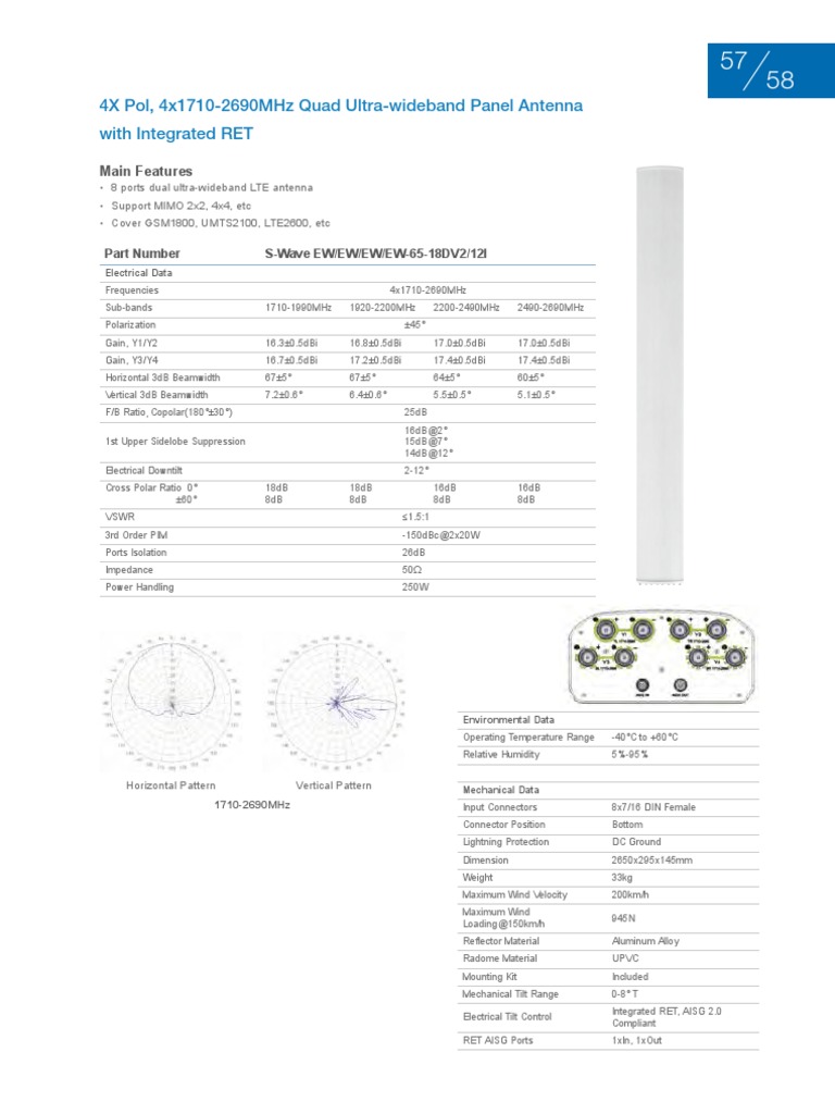 Rosenberger S-Wave EWEWEWEW-65-18DV212I | PDF | Antenna (Radio) | Radio