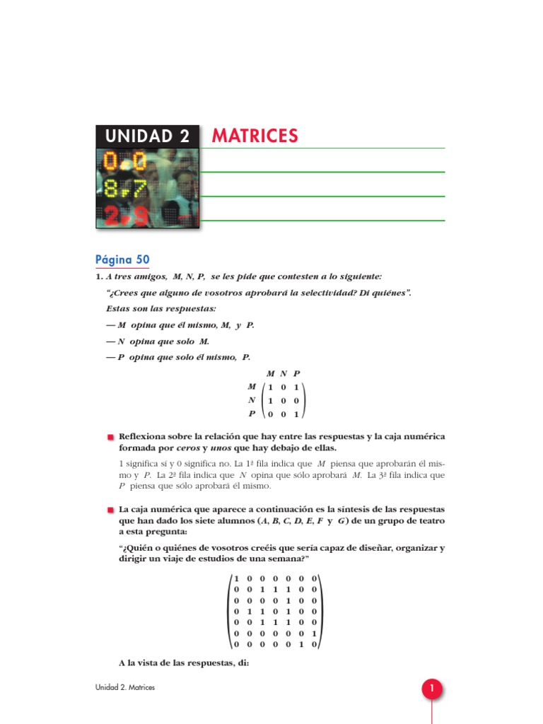 UNIDAD 02 Matrices | PDF | Métodos y materiales de enseñanza