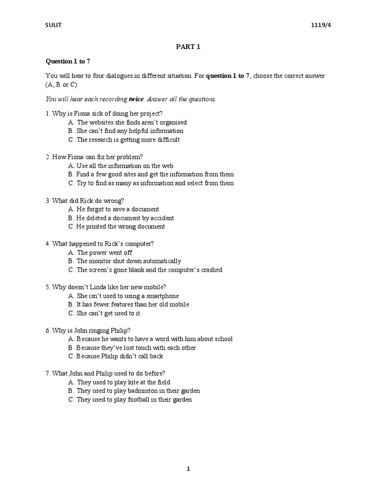 Listen f4 Final Exam Paper | PDF