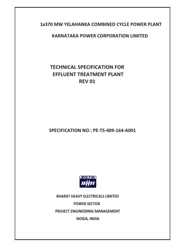 Effluent Treatment Plant Specs for Yelahanka | PDF | Pipe (Fluid ...