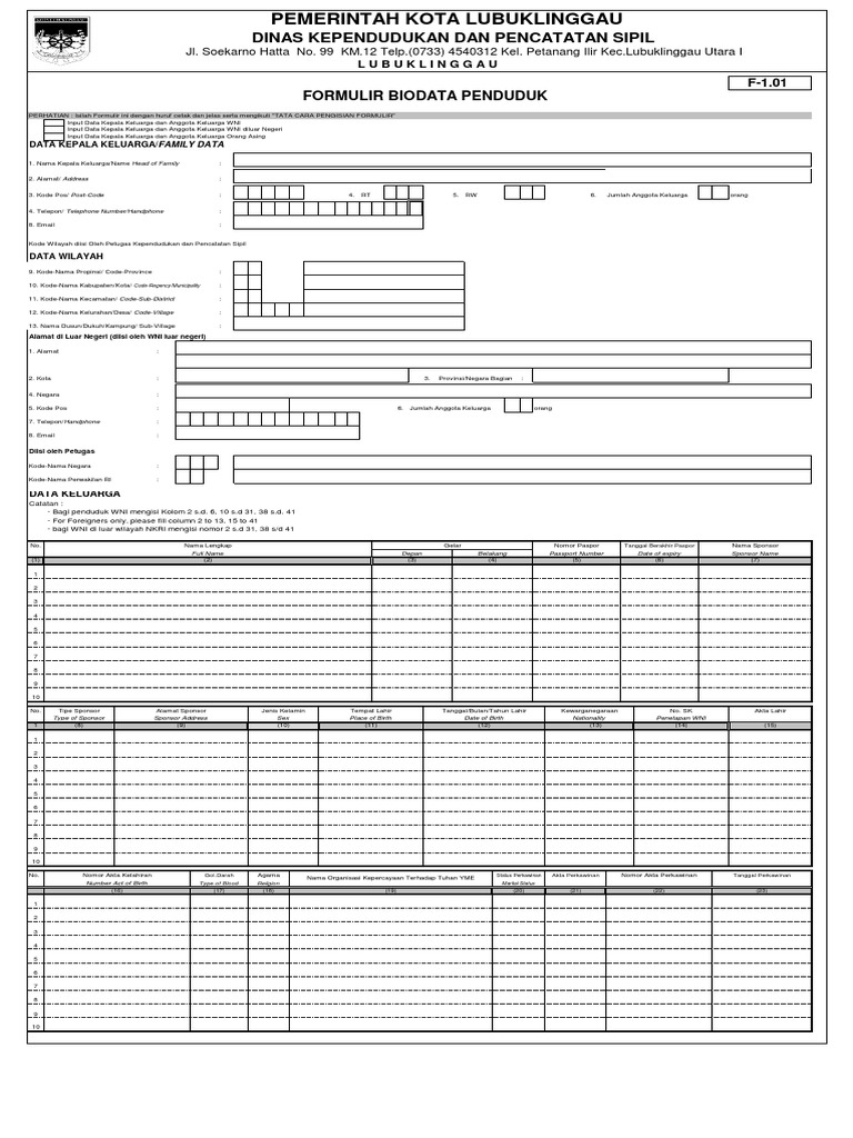 FORMULIR F1-01 PencatatanBiodataPenduduk | PDF