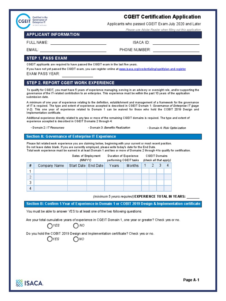 CGEIT Application July2020 and Later - Eng - 0620 | PDF