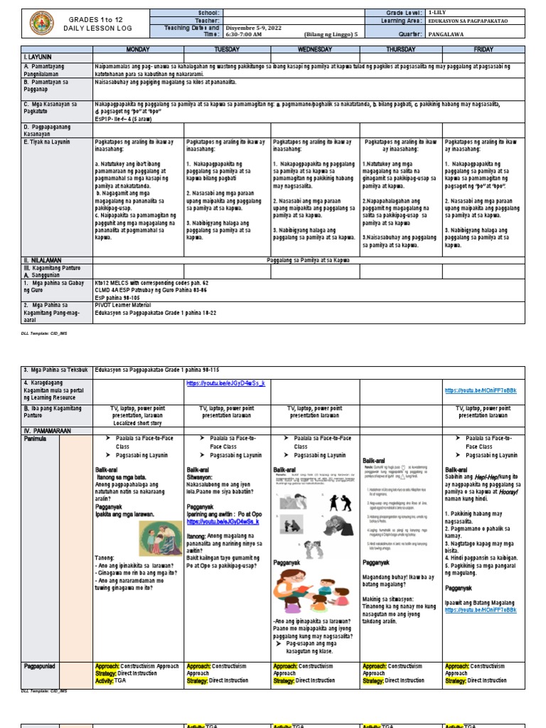 Esp Lesoon Exemplar Grade 1... | PDF
