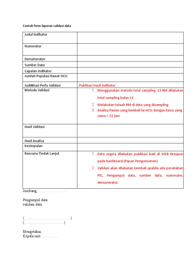 Contoh Form Laporan Validasi Data | PDF | Teknologi & Rekayasa