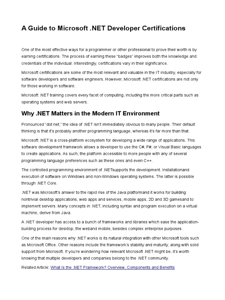 A Guide To Microsoft .NET Developer Certifications | PDF | World Wide ...