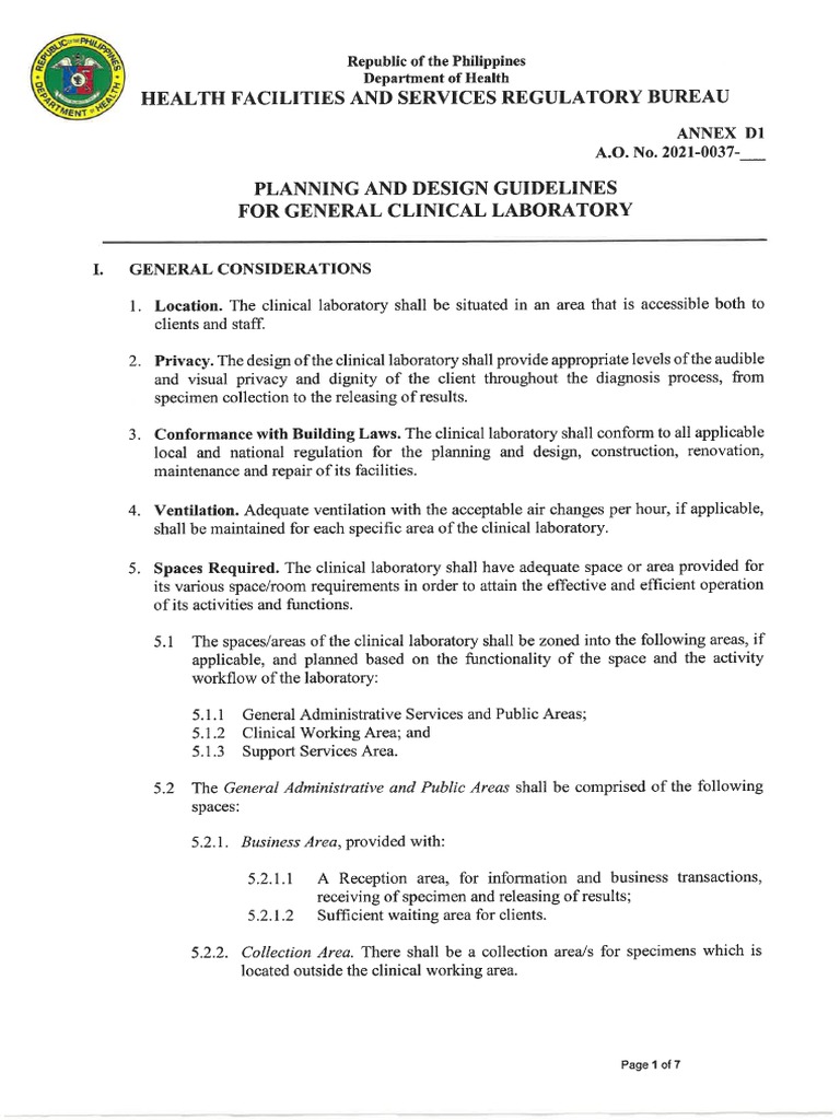 Planning and Design Guidelines For General Clinical Laboratory | PDF