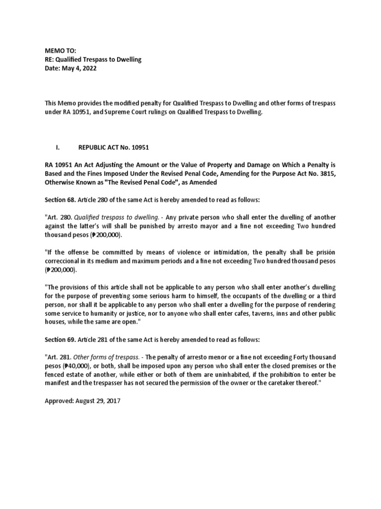 Trespass To Dwelling Jurisprudence Pdf Crimes Crime Violence